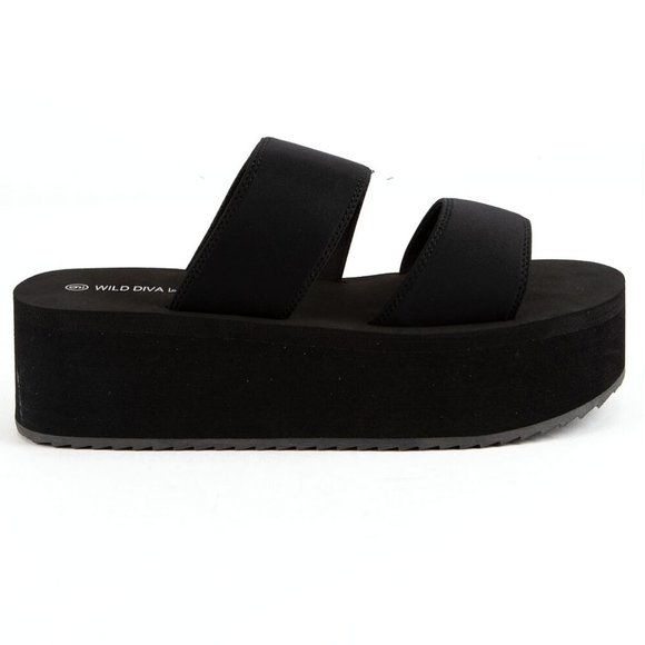 Shoes | New Black Double Band Foam Eva Platform Wedge Slides Sandals ...